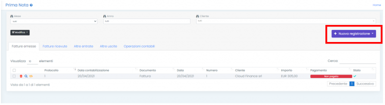 Prima Nota - Guida Online | Cloud Finance