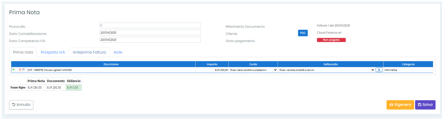 Prima Nota - Guida Online | Cloud Finance